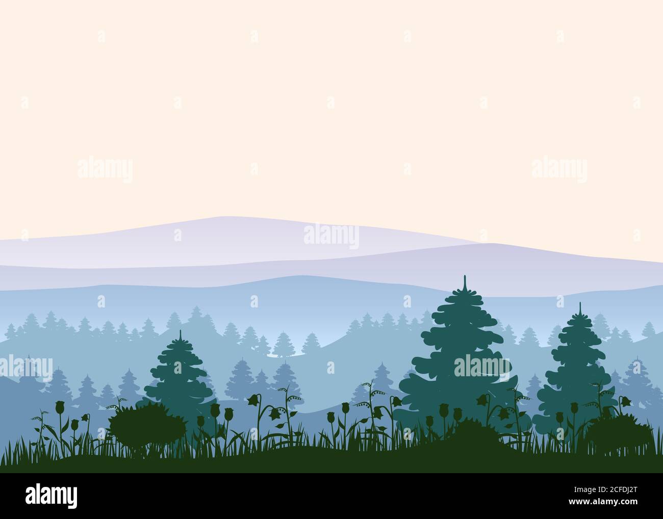 Sunny forest background. Vector illustration of woods in forest in ...