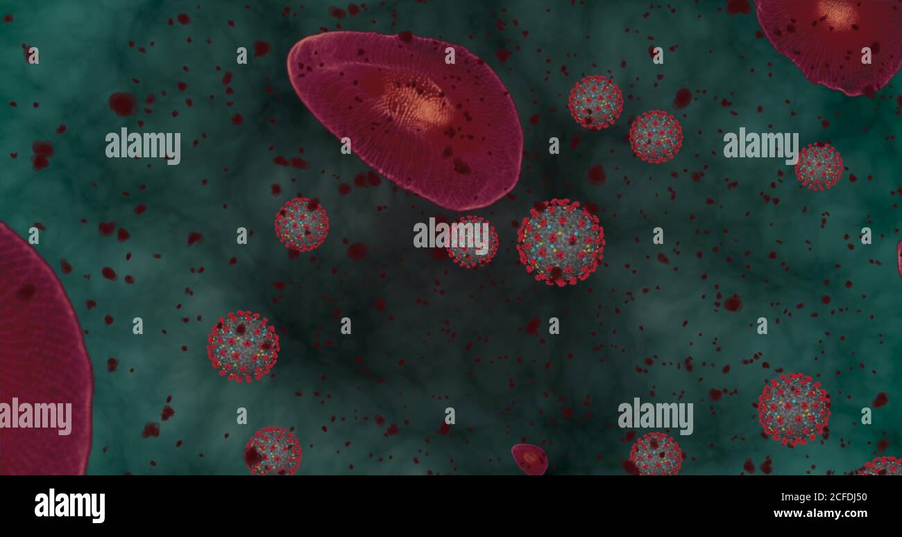 Hight concentration Coronavirus disease Covid-19. Animation group of ...