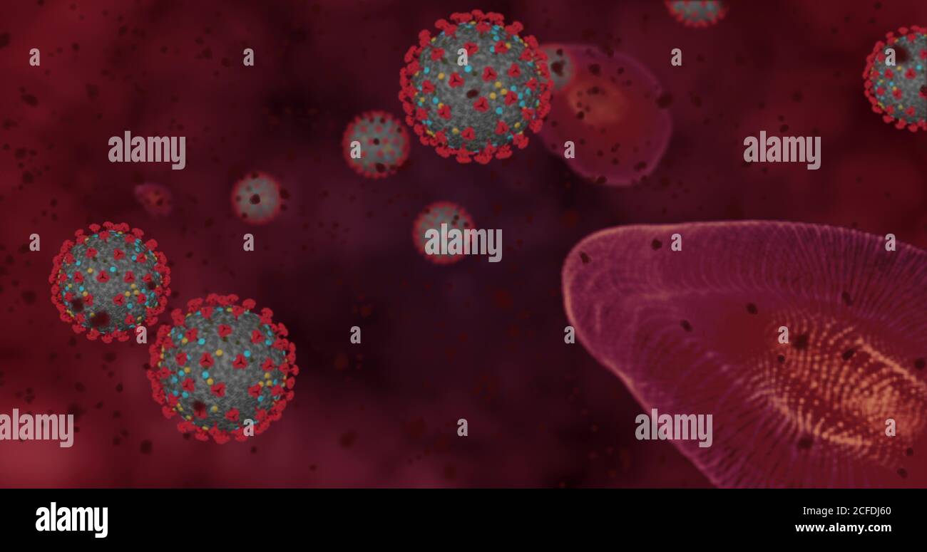 Hight concentration Coronavirus disease Covid-19. Animation group of ...