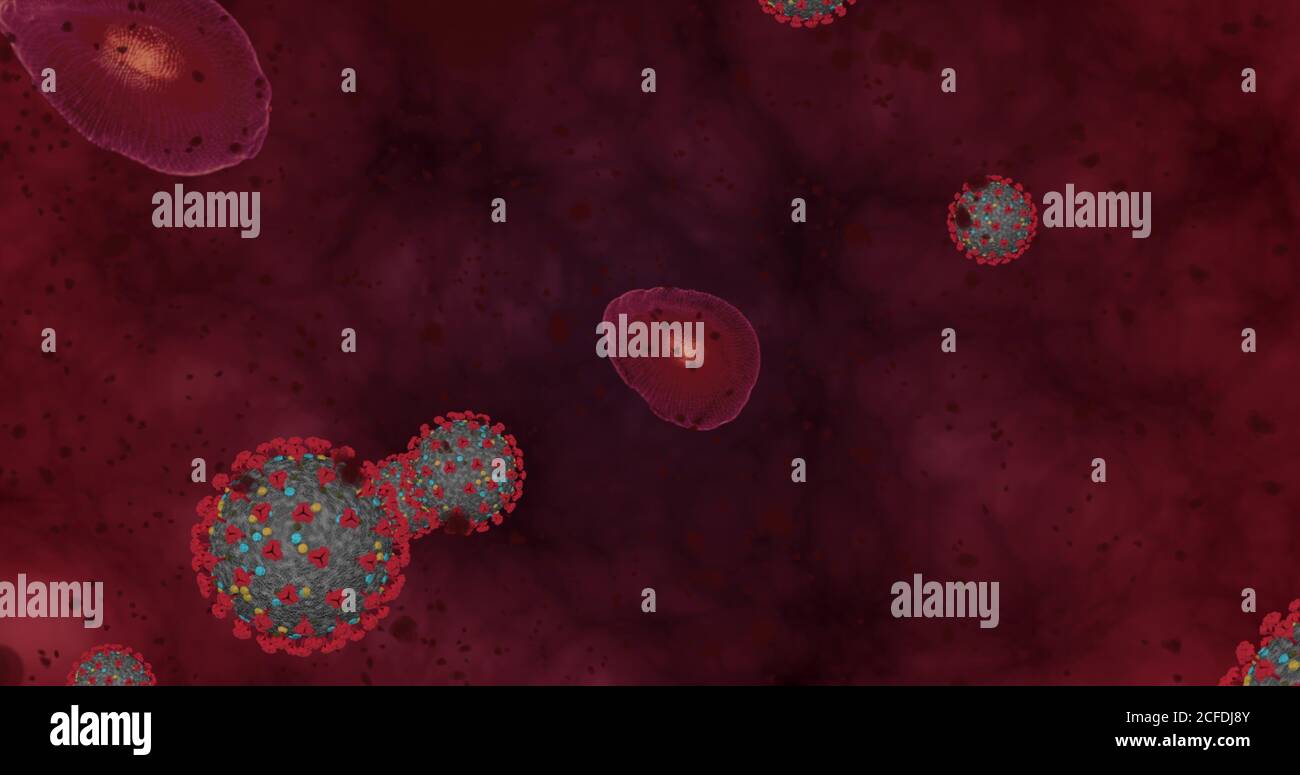 Hight concentration Coronavirus disease Covid-19. Animation group of ...