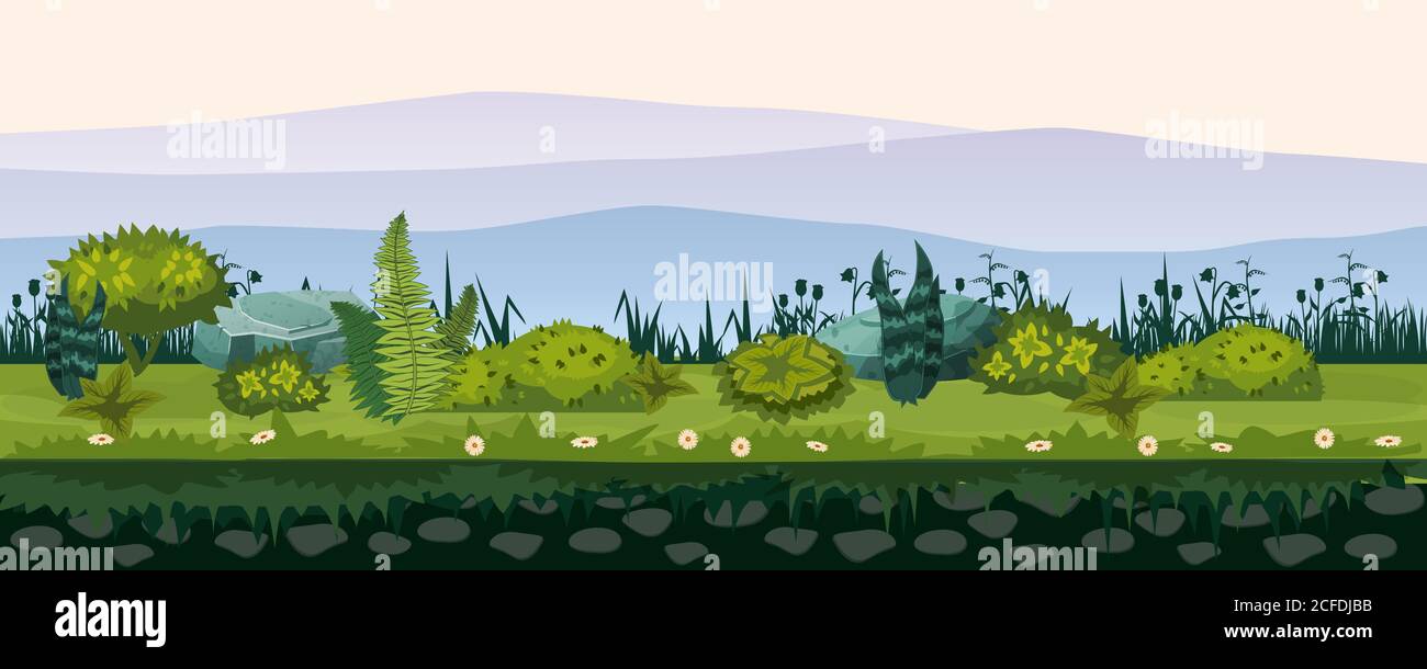 Soil and land with different types of vegetation, grass, foliage ...