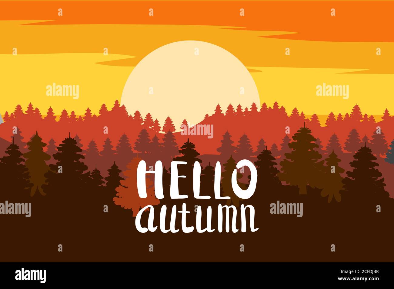 Hello Autumn, forest, mountains, silhouettes of pine trees, firs ...