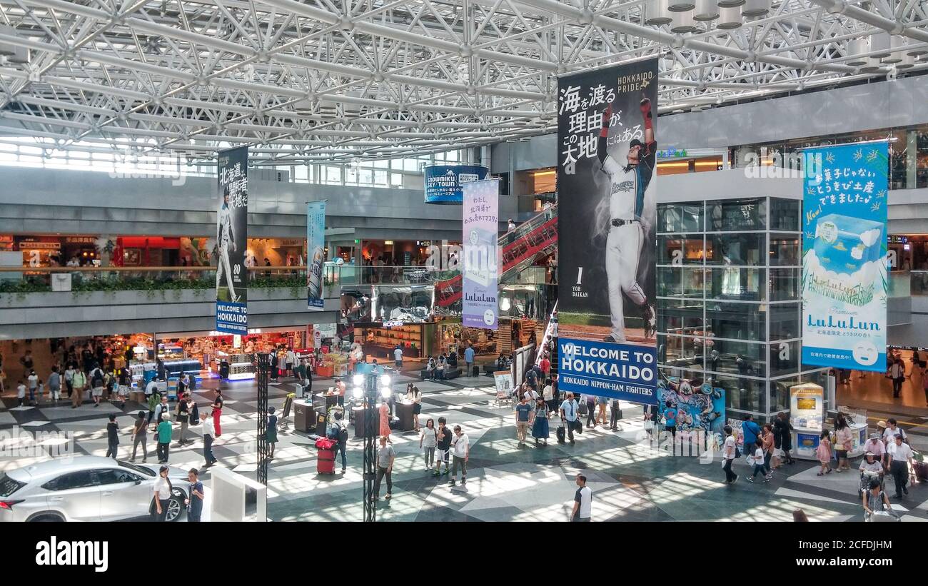 Sapporo, Hokkaido, Japan - Crowded tourists at Domestic terminal atrium ...