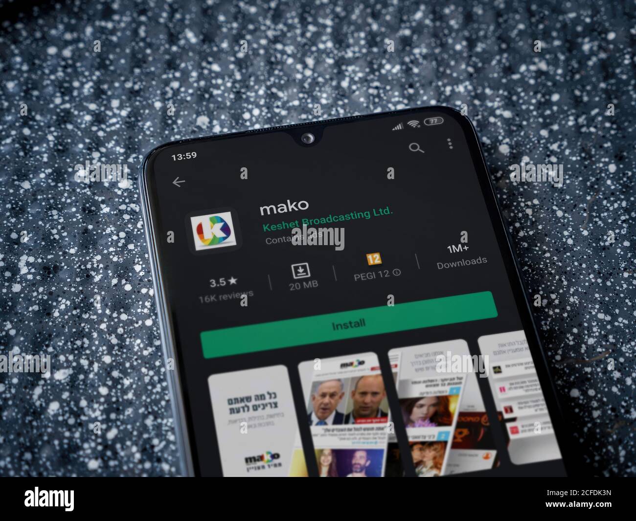 Lod, Israel - July 8, 2020: mako app play store page on the display of ...