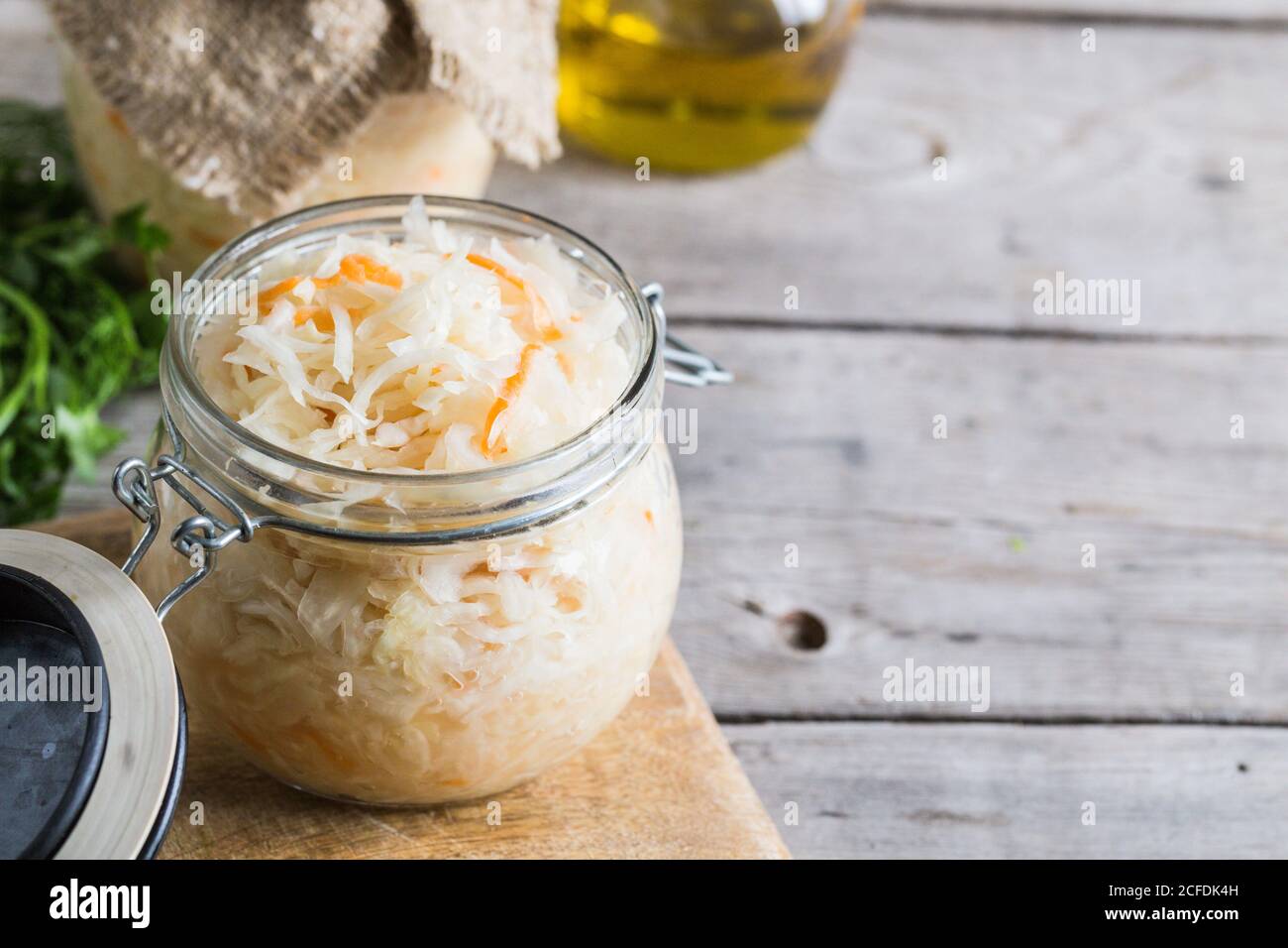 Sauerkraut fermented salad. Homemade fresh pickled cabbage (german ...