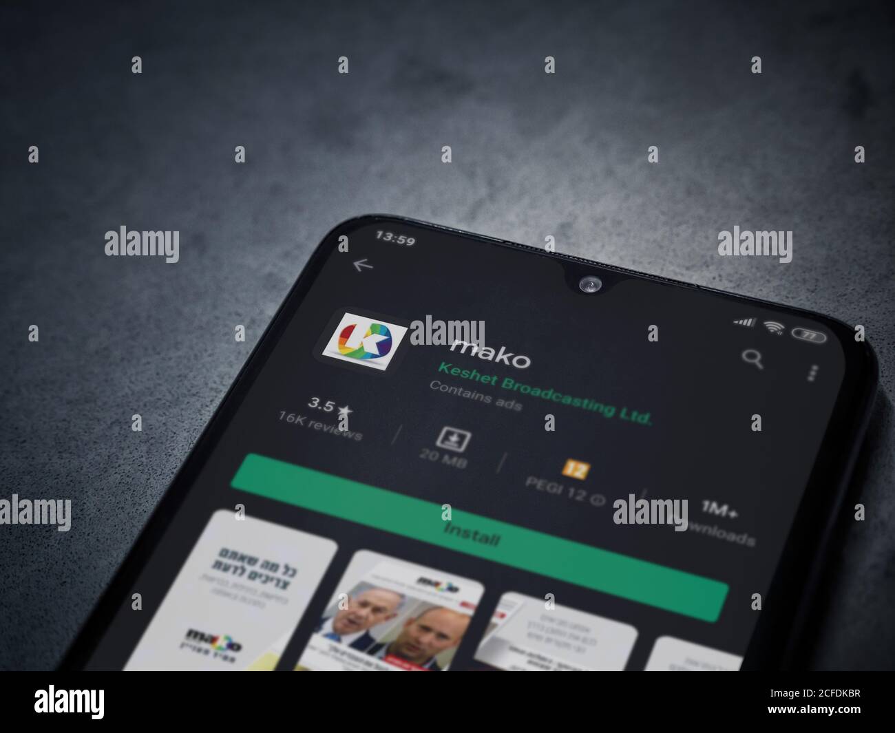 Lod, Israel - July 8, 2020: mako app play store page on the display of ...