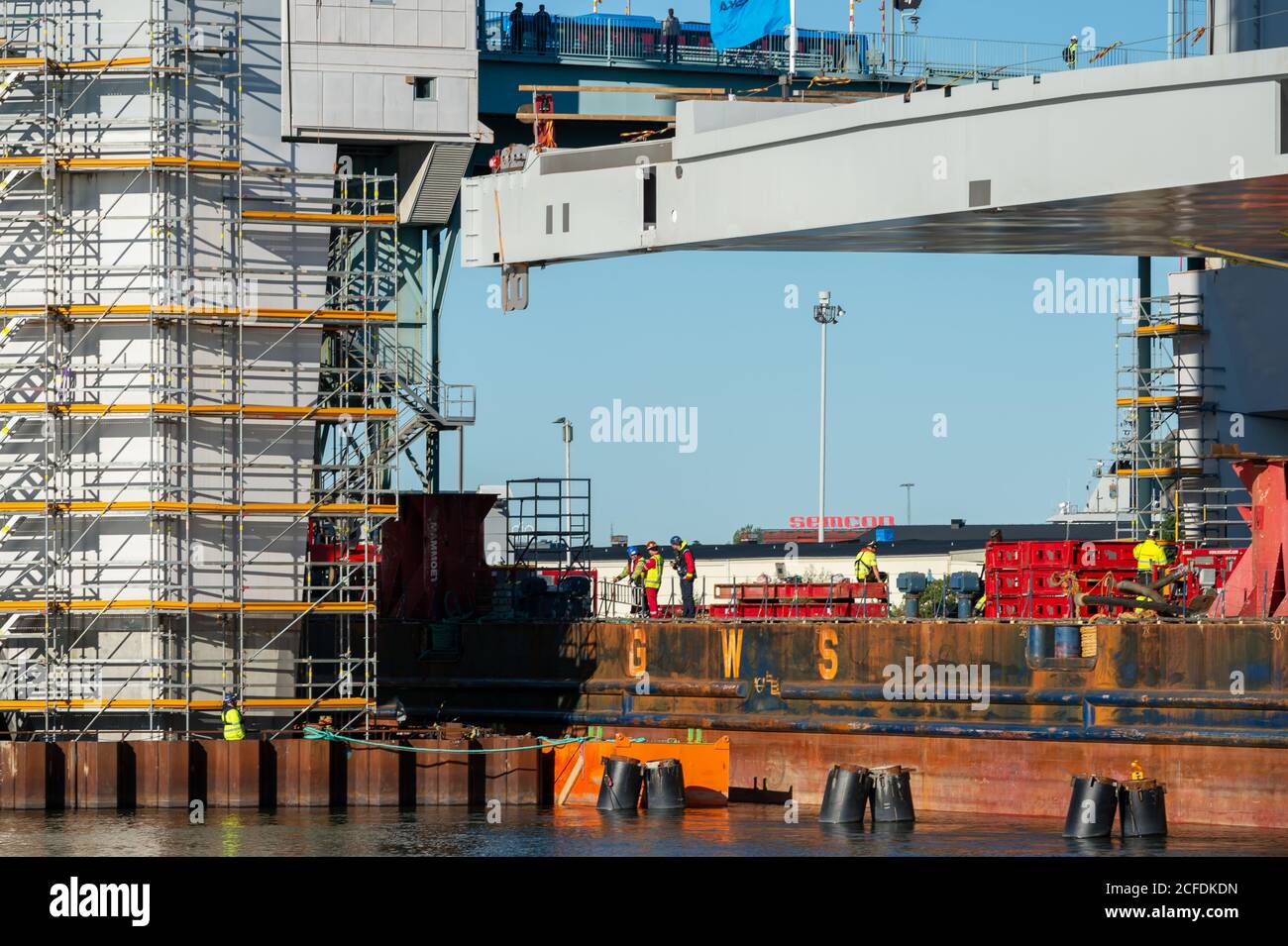 GOTHENBURG, SWEDEN - Aug 31, 2020: Construction of a new bridge between ...