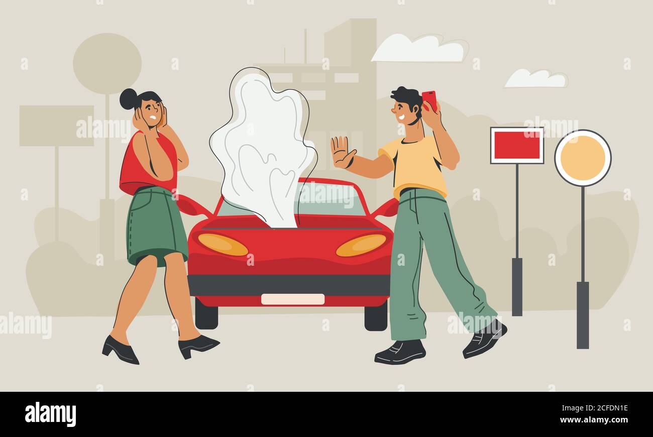 Flat tire roadside Stock Vector Images - Alamy