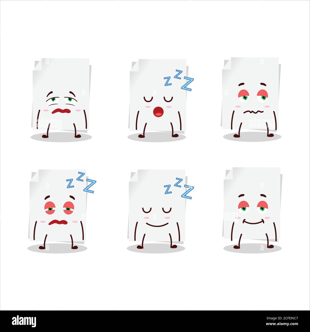 Cartoon character of blank sheet of paper with sleepy expression Stock ...