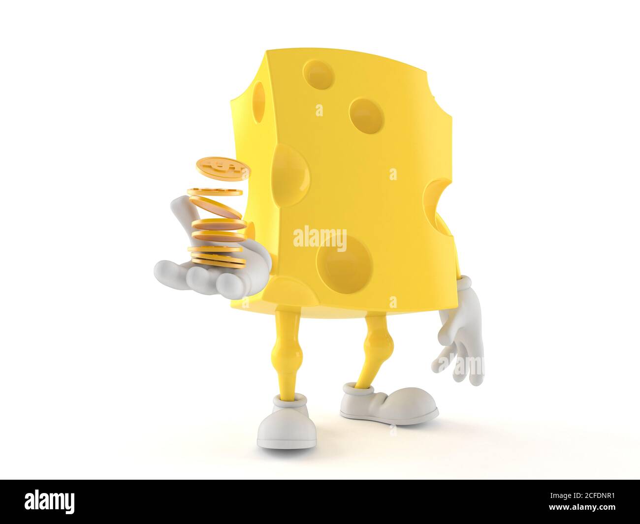 Cheese character with coins isolated on white background Stock Photo ...
