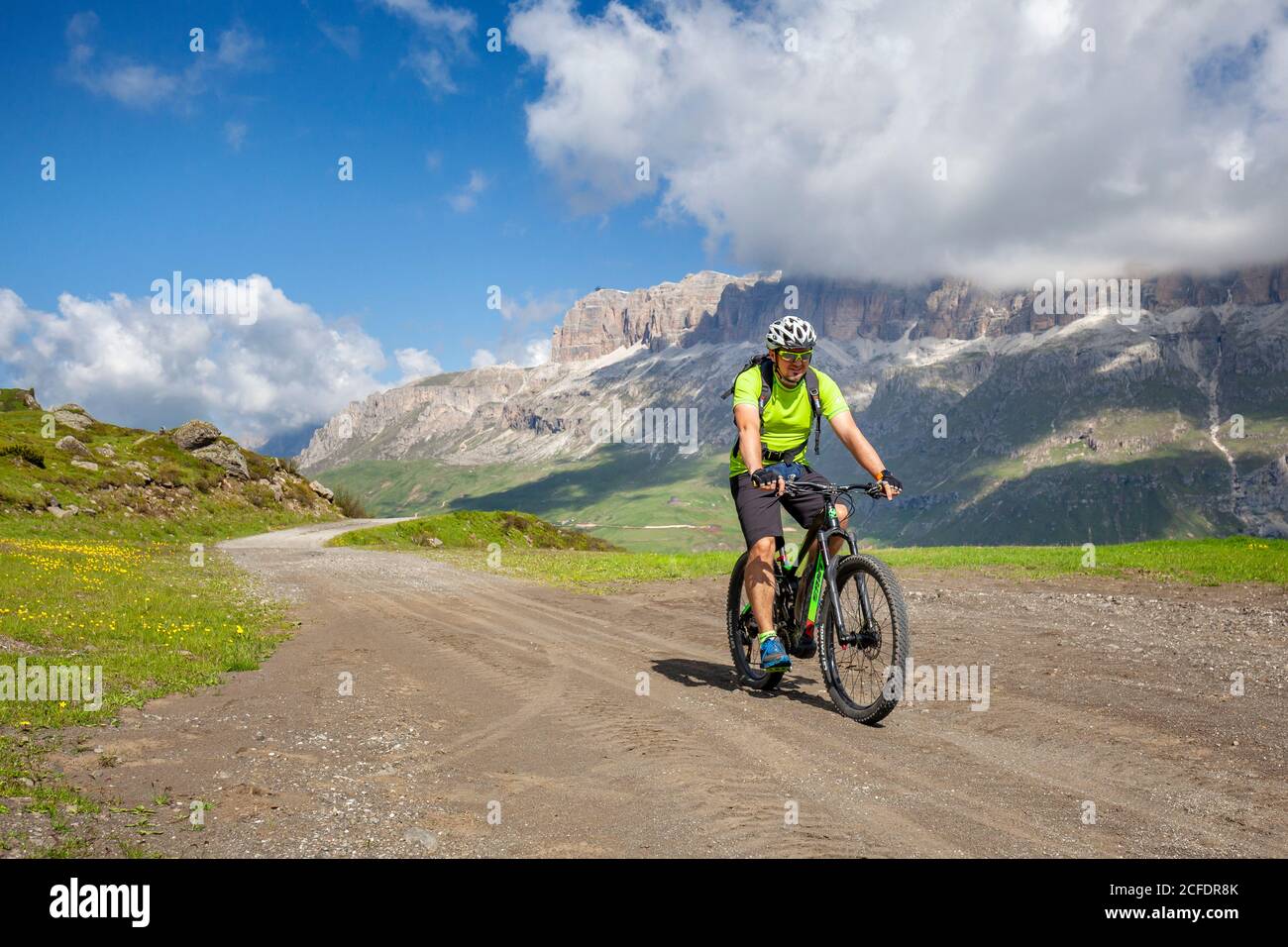 cyclist with an electric mountain bike (e-bike) along the trail Viel ...