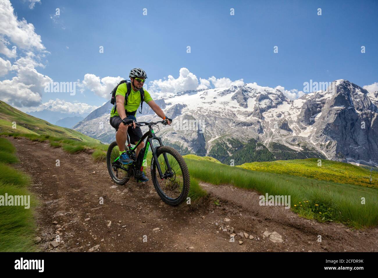 cyclist with an electric mountain bike (e-bike) along the trail Viel ...