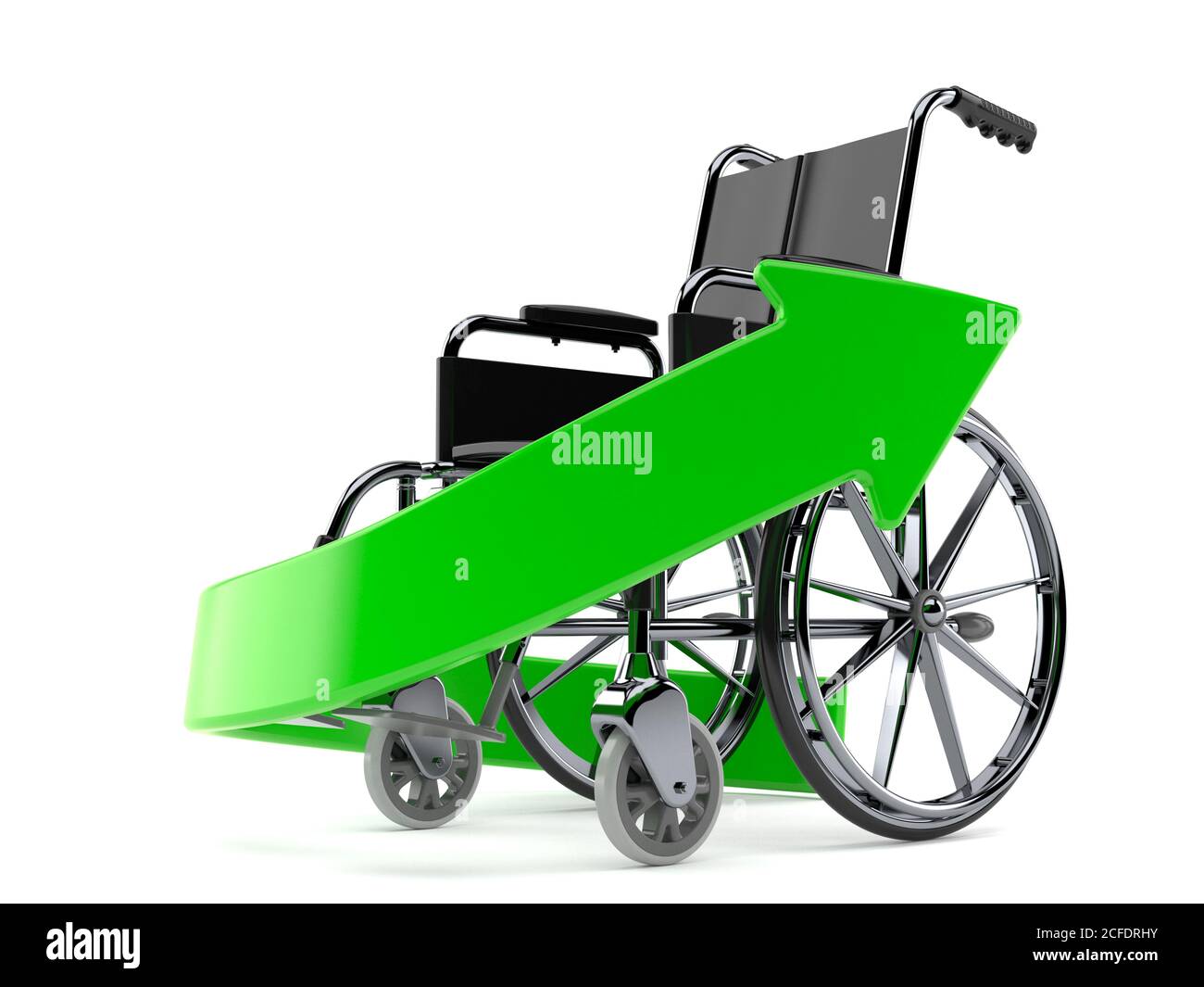 Wheel chair with green arrow isolated on white background Stock Photo ...