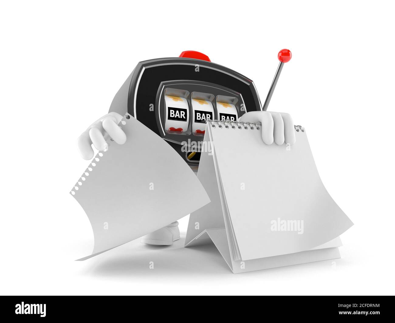 Slot machine character with blank calendar isolated on white background ...