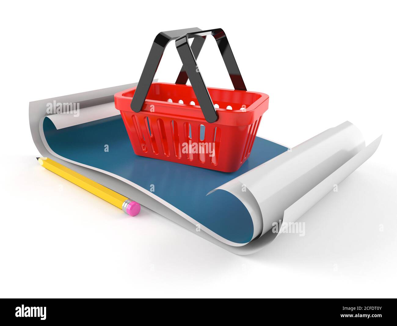 Shopping basket with blueprint isolated on white background Stock Photo ...