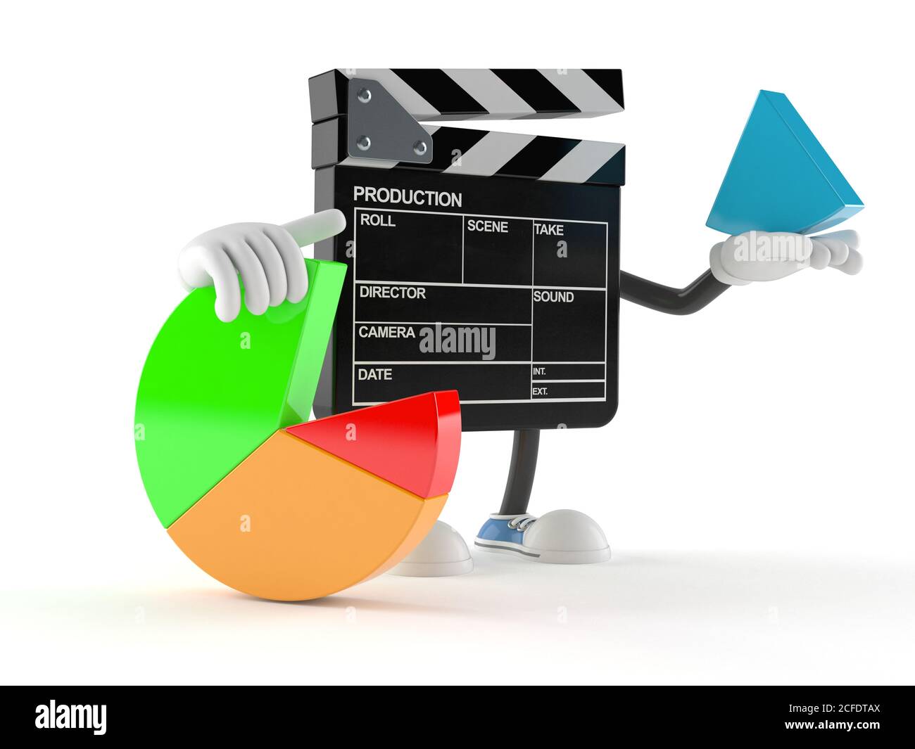 Film slate character with pie chart isolated on white background Stock ...