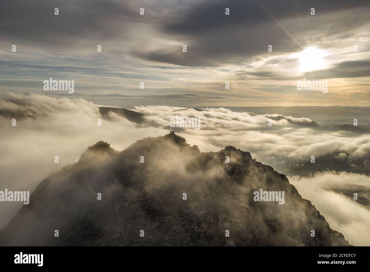 Tryfan mountain in Snowdonia aerial sunrise with cloud inversion Stock ...