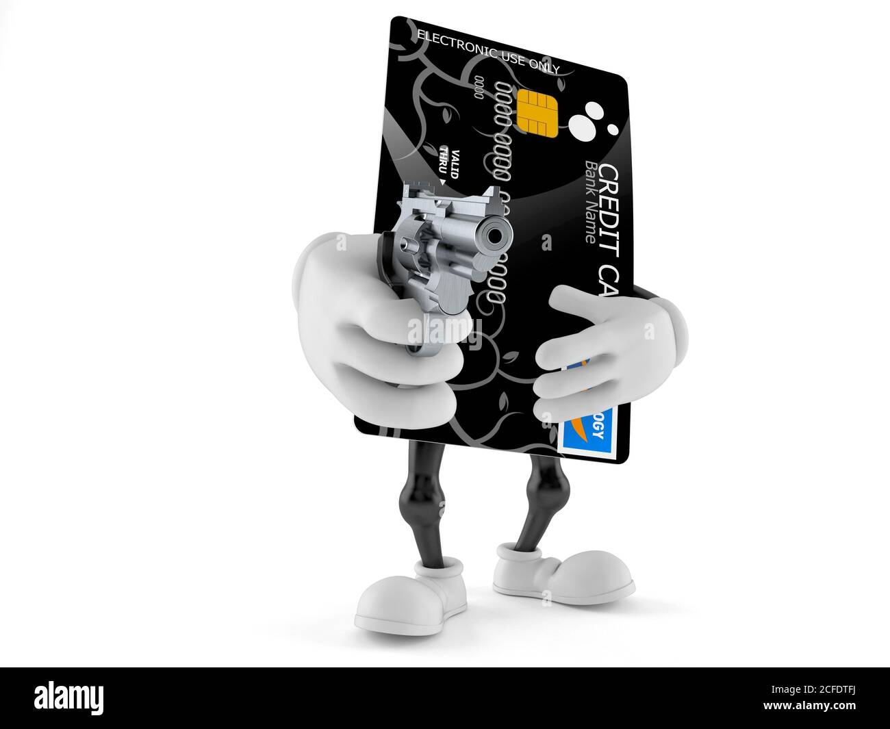 Credit card character aiming a gun isolated on white background Stock ...