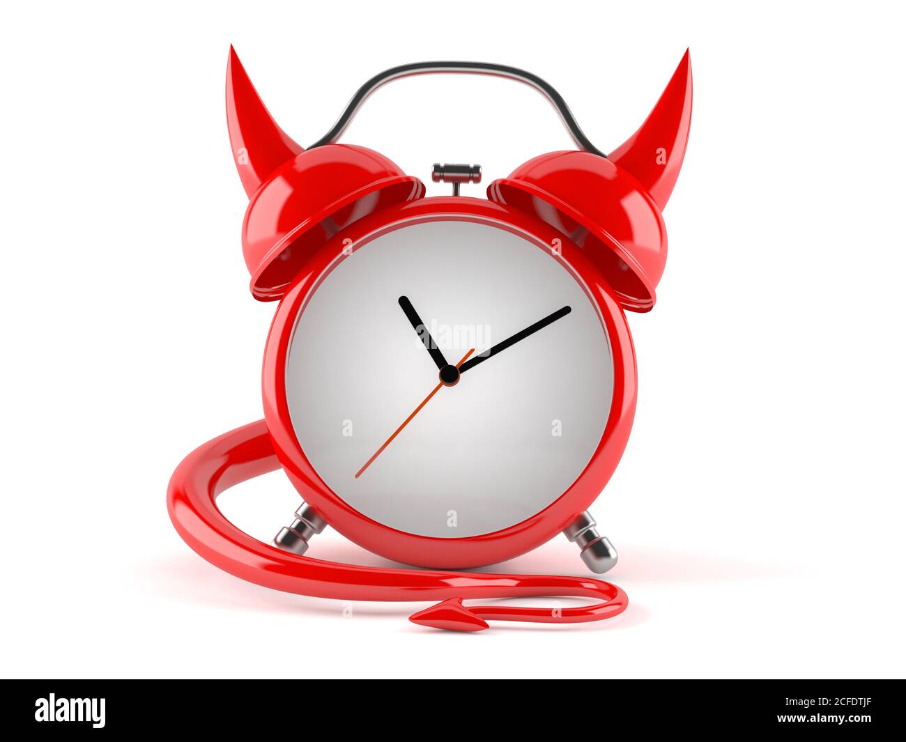 Alarm clock with devil horns isolated on white background Stock Photo ...