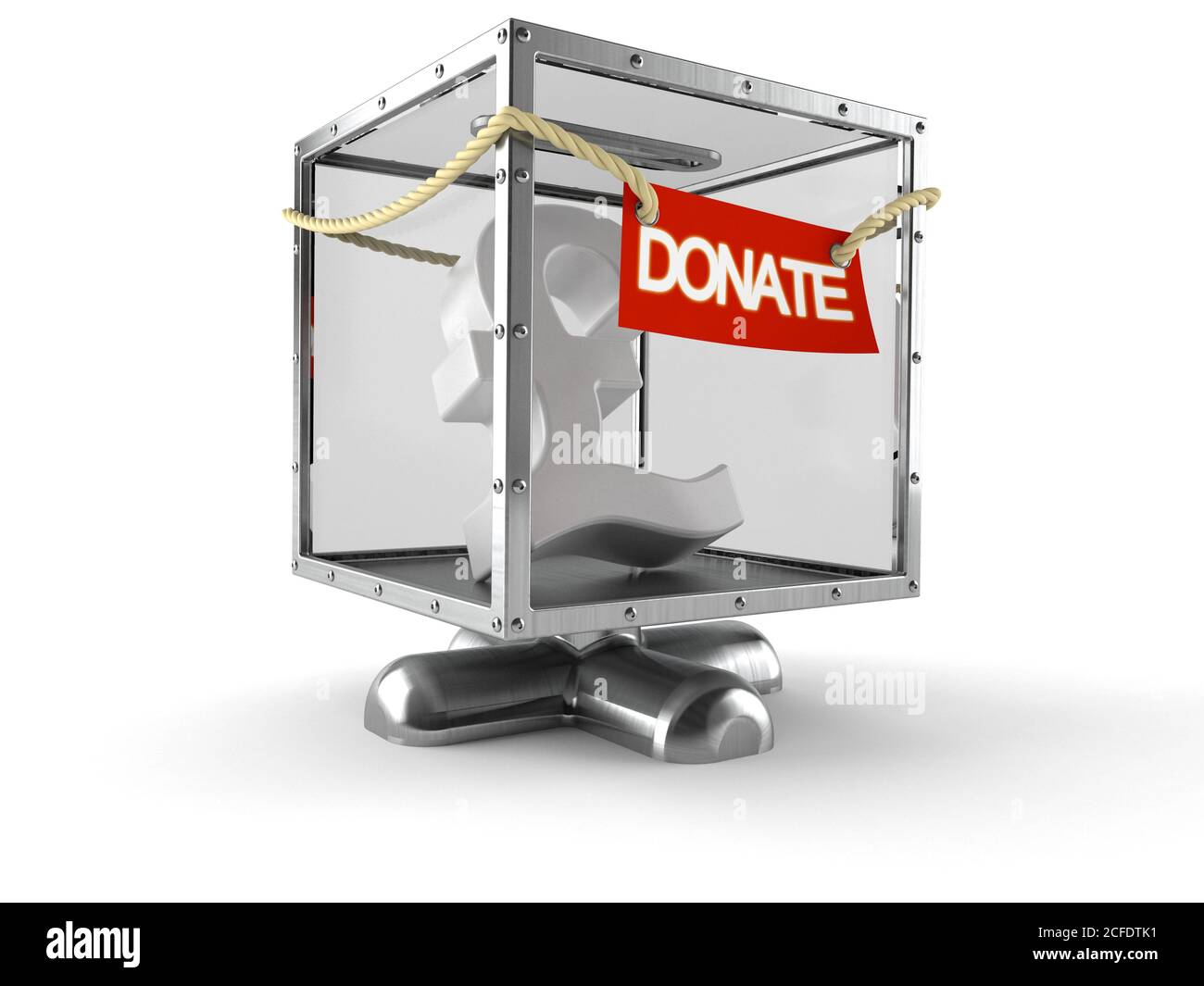 Donation box with pound currency symbol isolated on white background ...