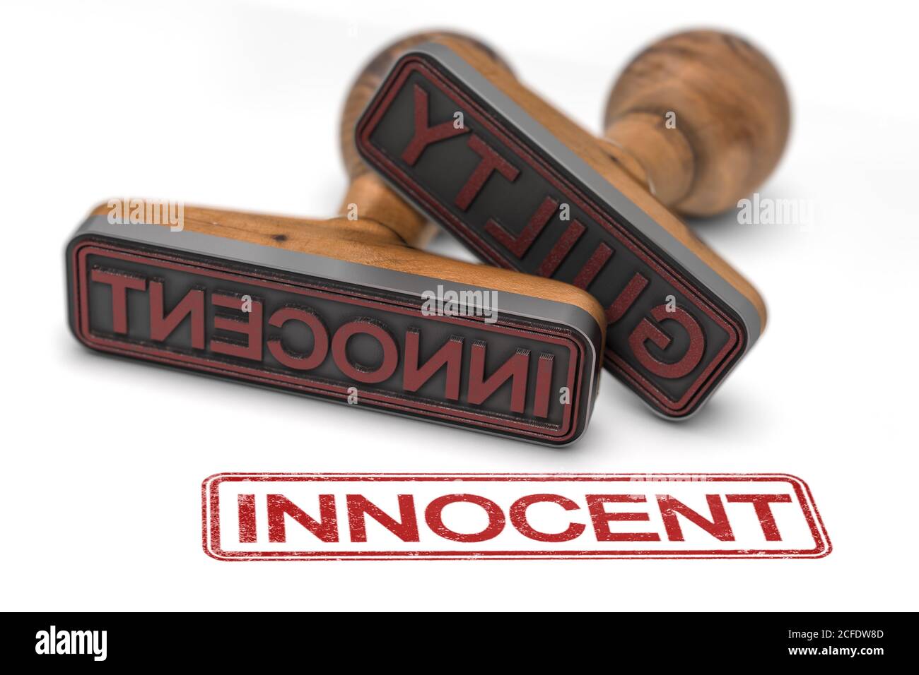 Two rubber stamps over white background with the words guilty and ...