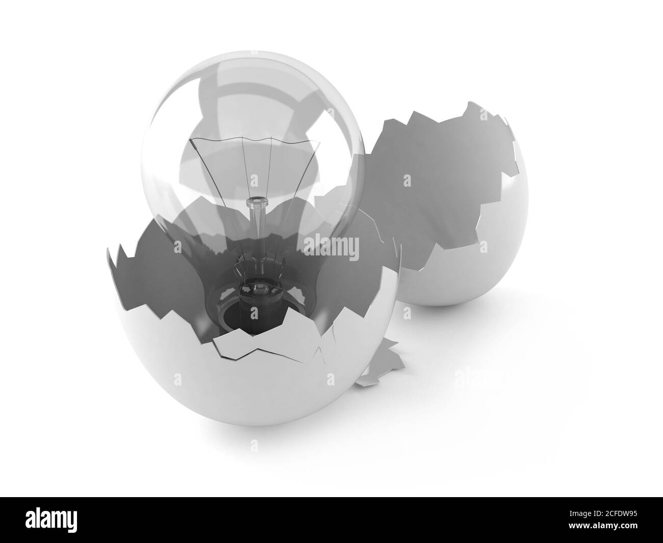 Egg shell with light bulb isolated on white background Stock Photo - Alamy
