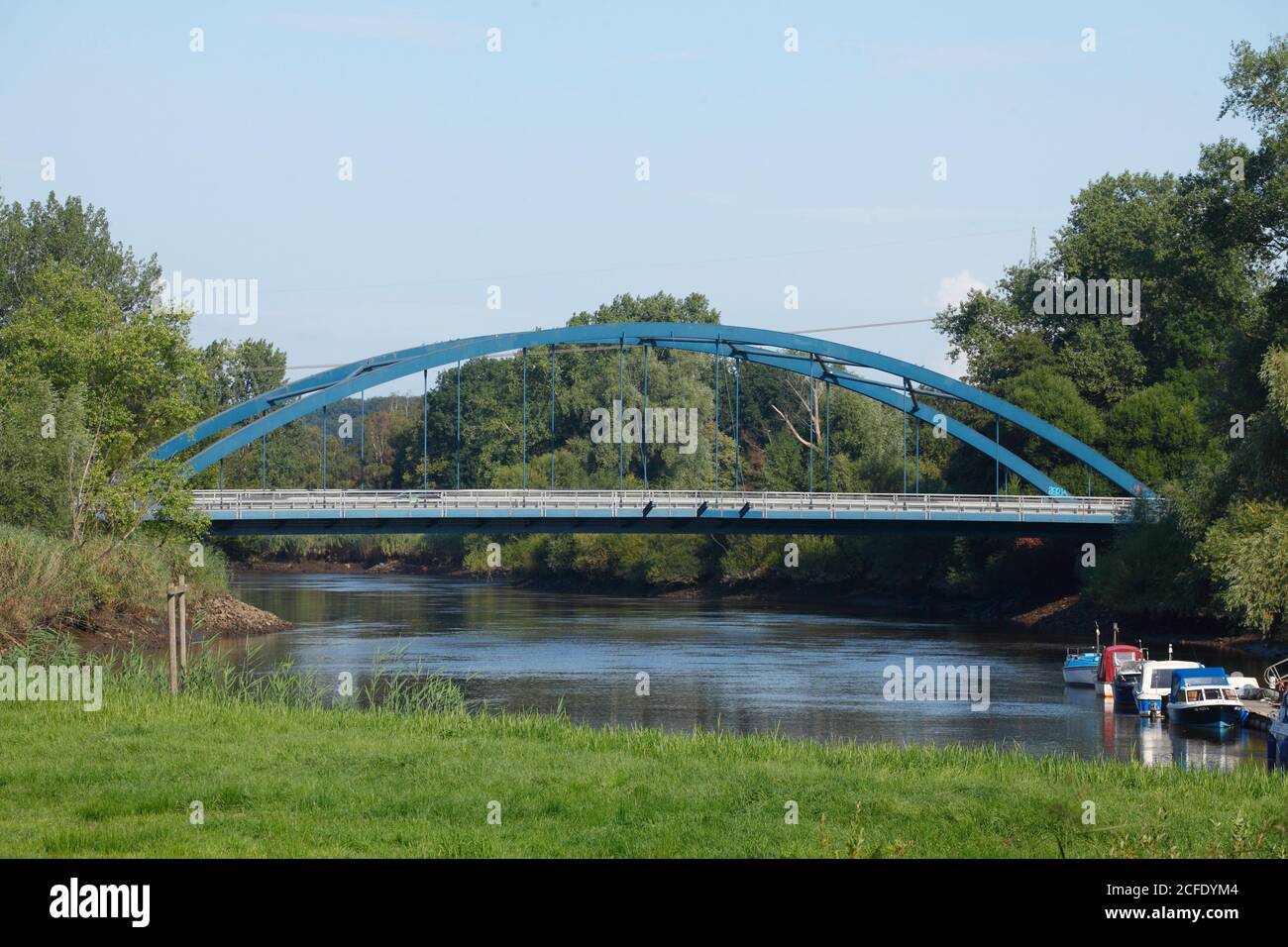 Bridge over the river Wümme in the Bremer Blockland, Bremen, Germany ...