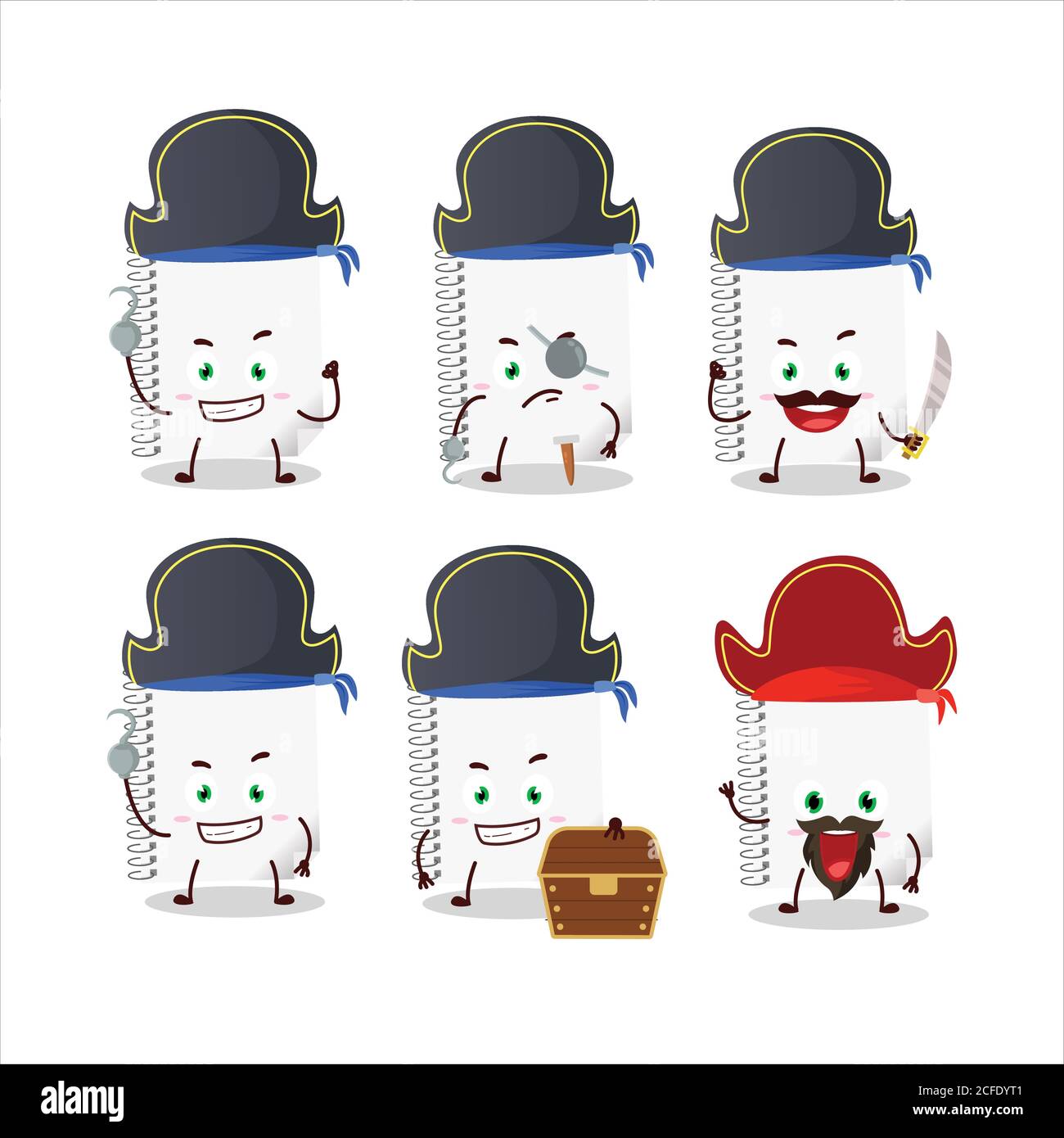 Cartoon character of spiral blank white notebooks with various pirates ...
