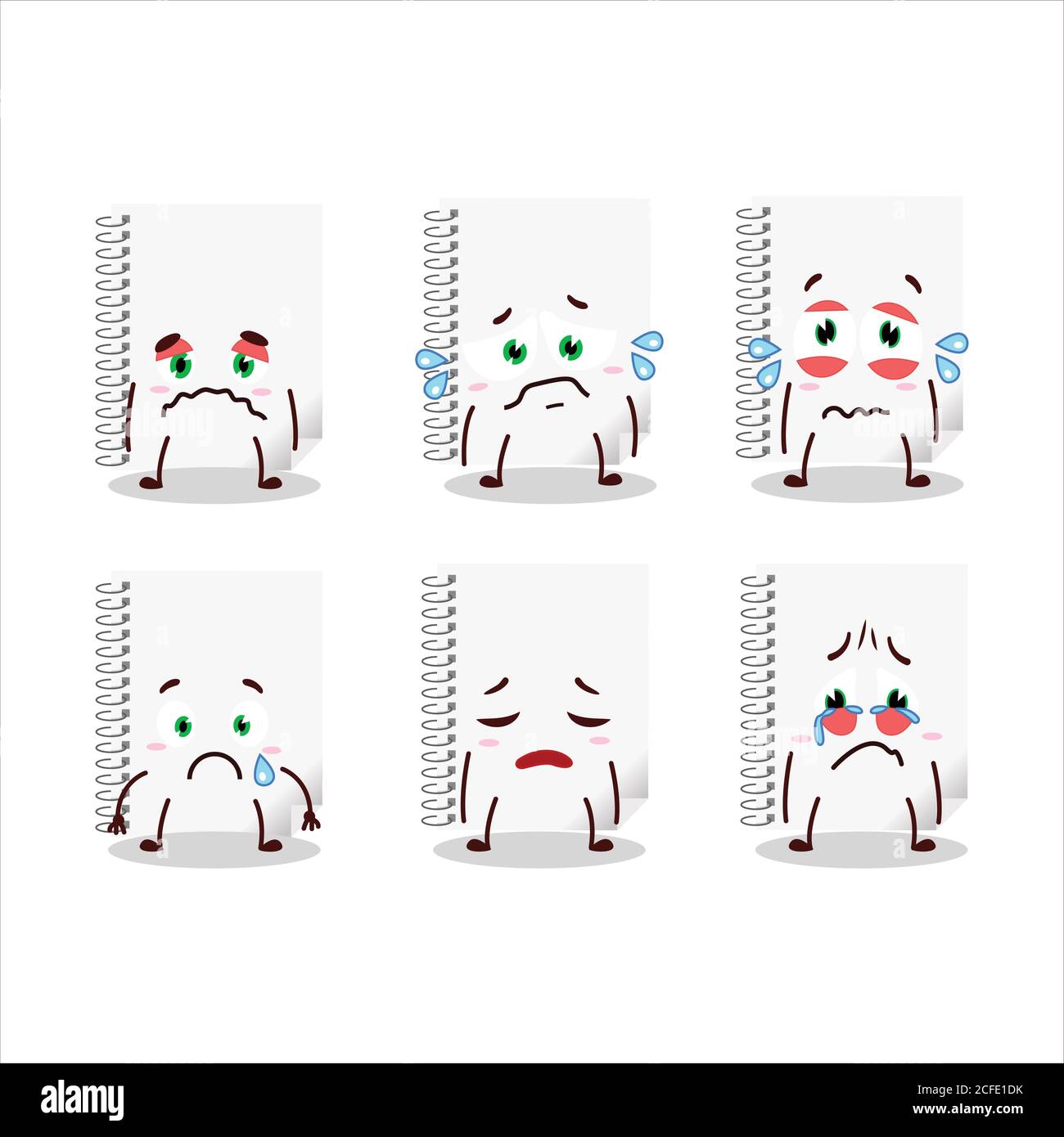 Spiral blank white notebooks cartoon character with sad expression ...