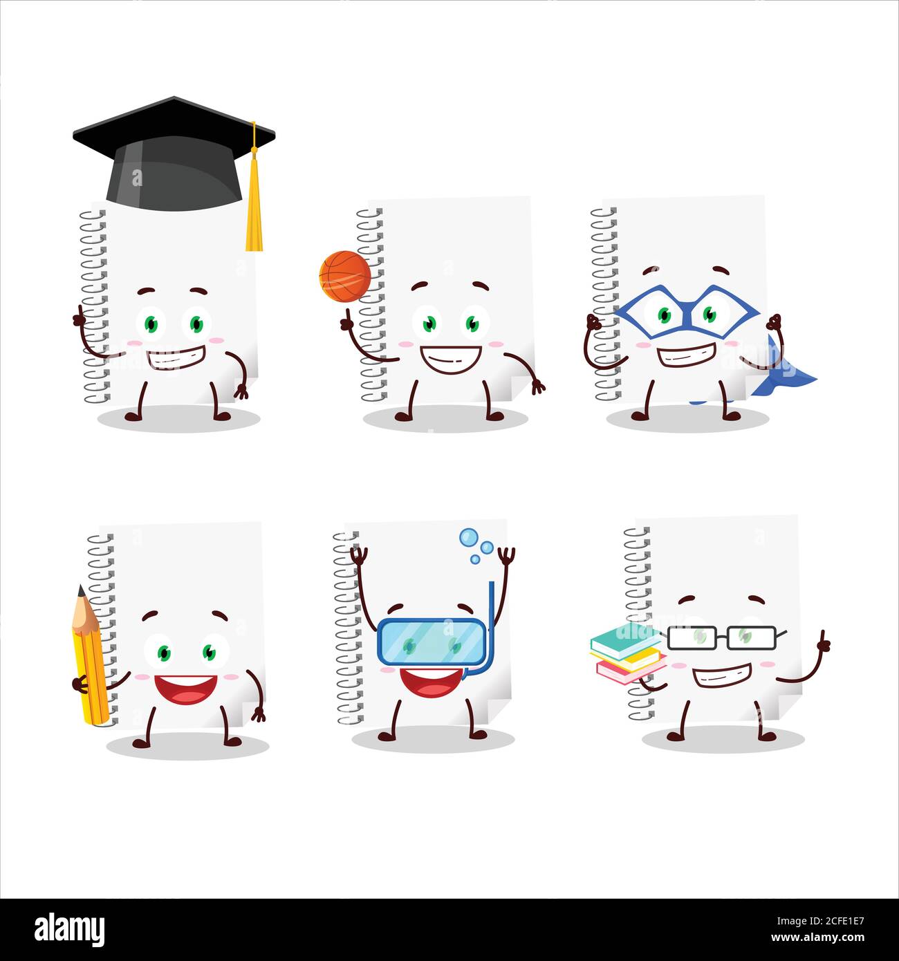 School student of spiral blank white notebooks cartoon character with ...