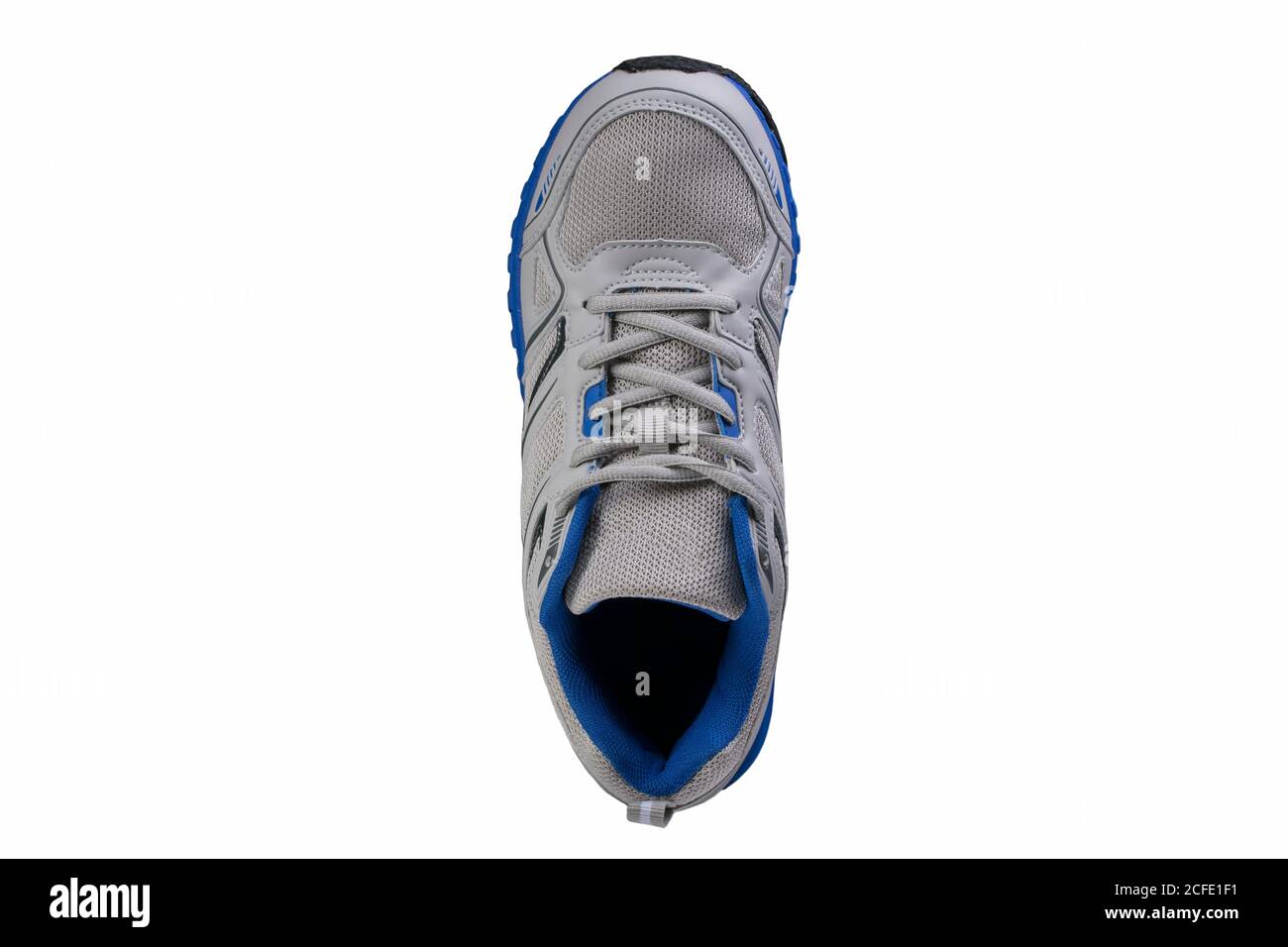 Gray sneaker with blue accents isolated. Sports shoes on a white ...