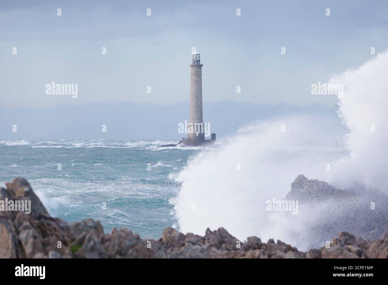 Goury lighthouse during storm, Normandy Stock Photo - Alamy