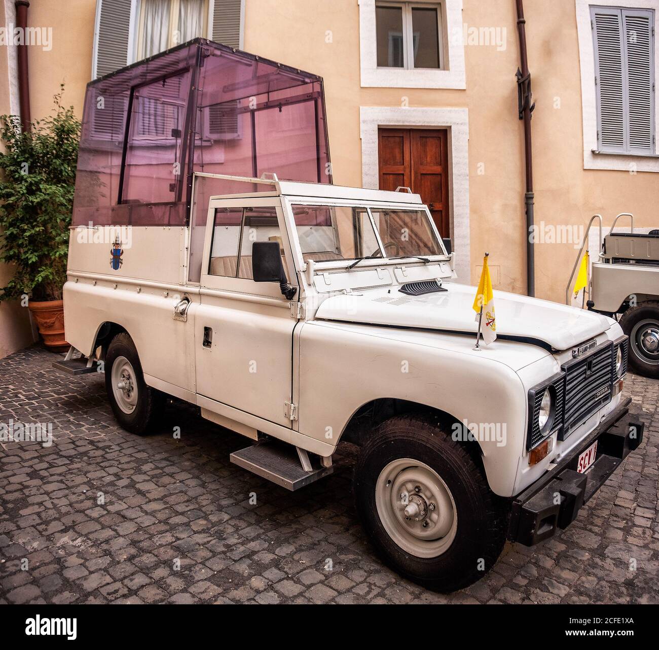 Popemobile of Pope Wojtyla John Paul II, the model is a Land Rover ...
