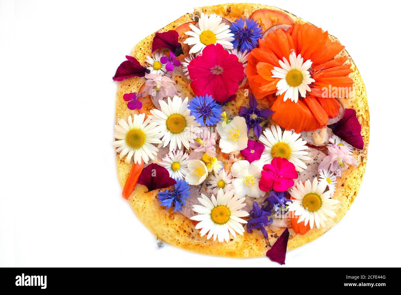 Creative pizza covered with colorful flowers Stock Photo - Alamy