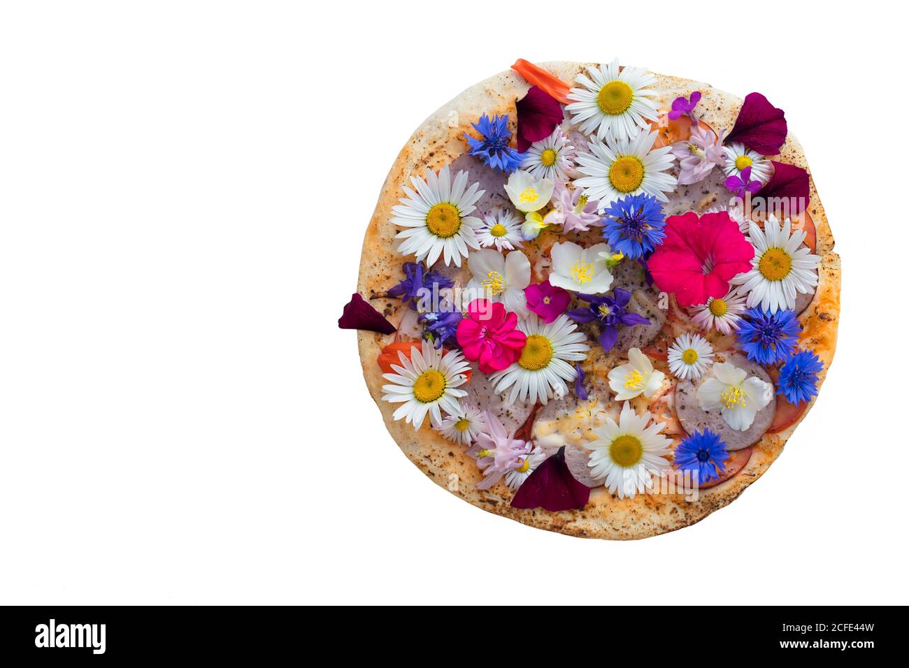 Creative pizza covered with colorful flowers Stock Photo - Alamy