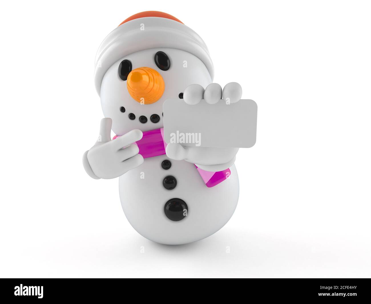 Snowman character holding blank business card isolated on white ...