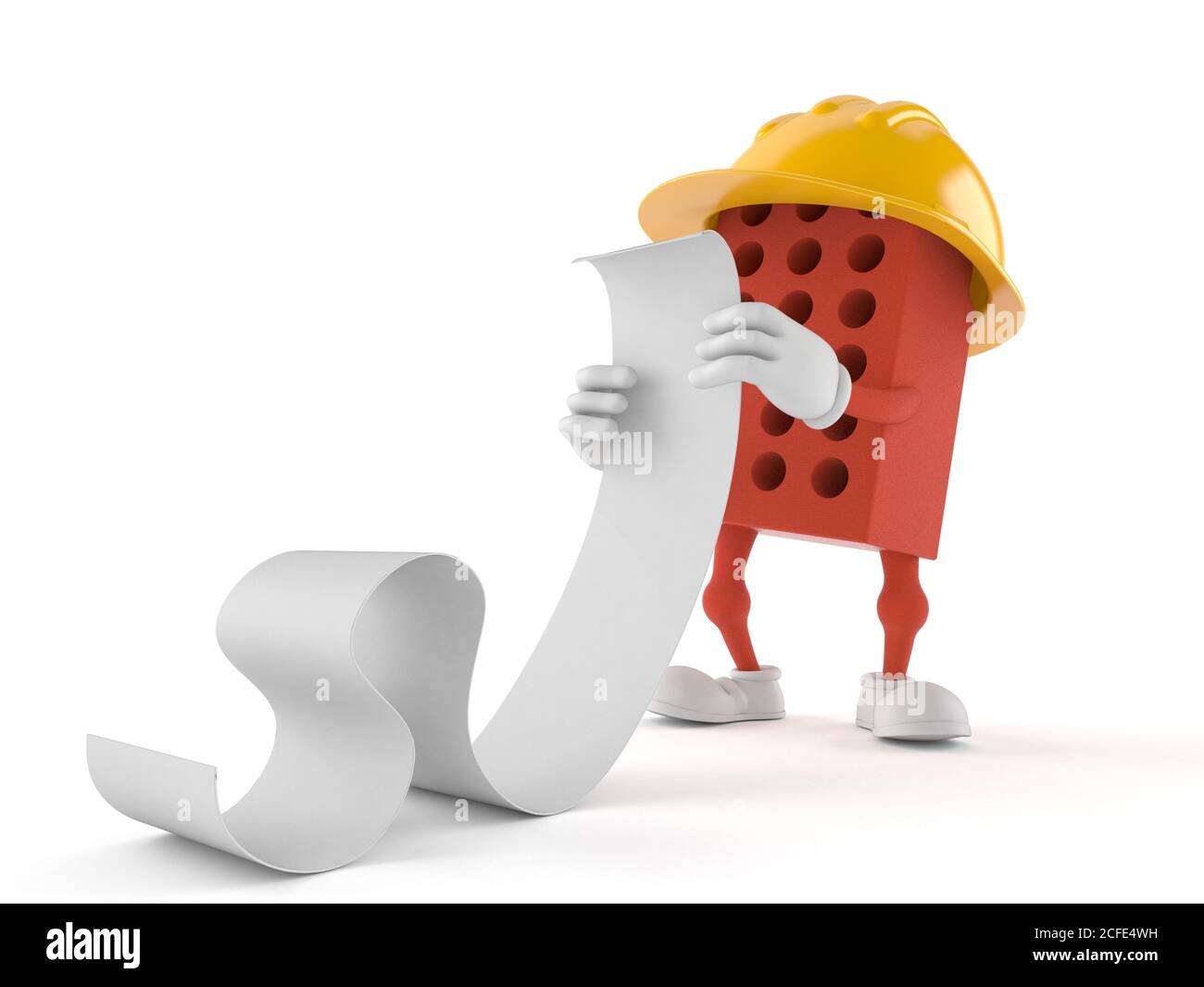 Brick character reading list on white background Stock Photo - Alamy