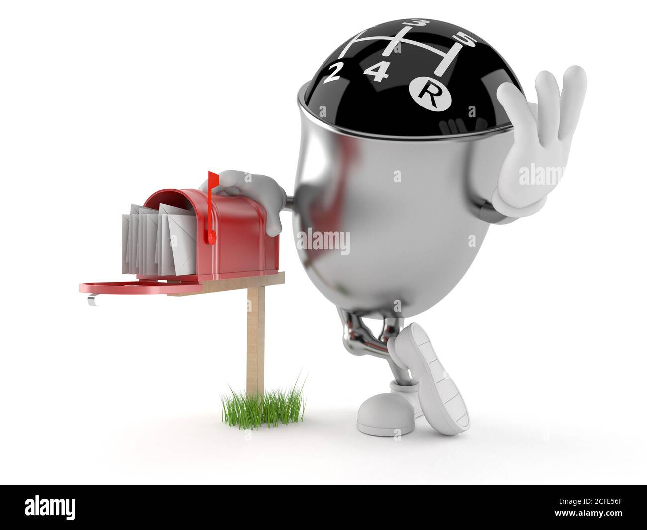 Gear knob character with mailbox isolated on white background Stock ...