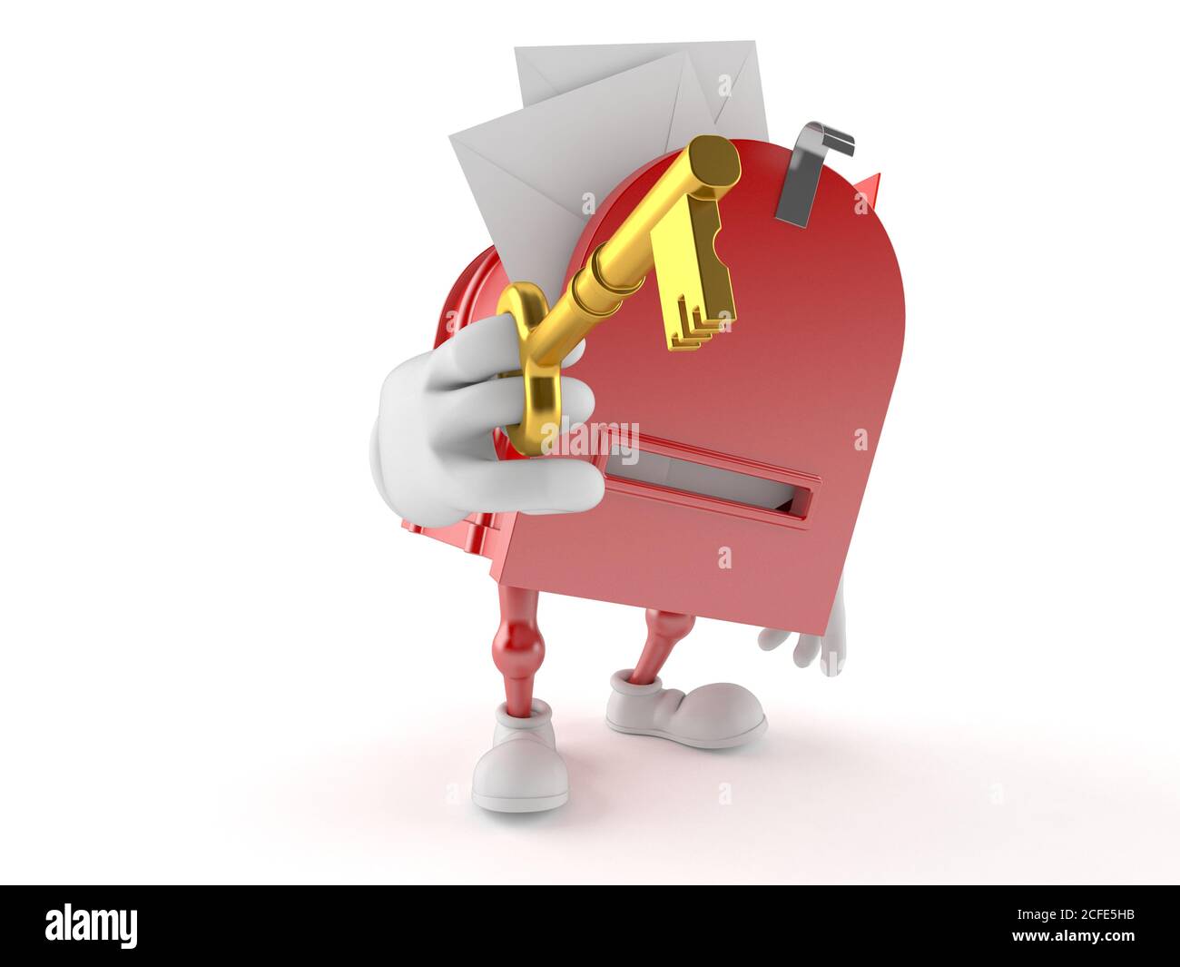 Mailbox character holding door key isolated on white background Stock ...