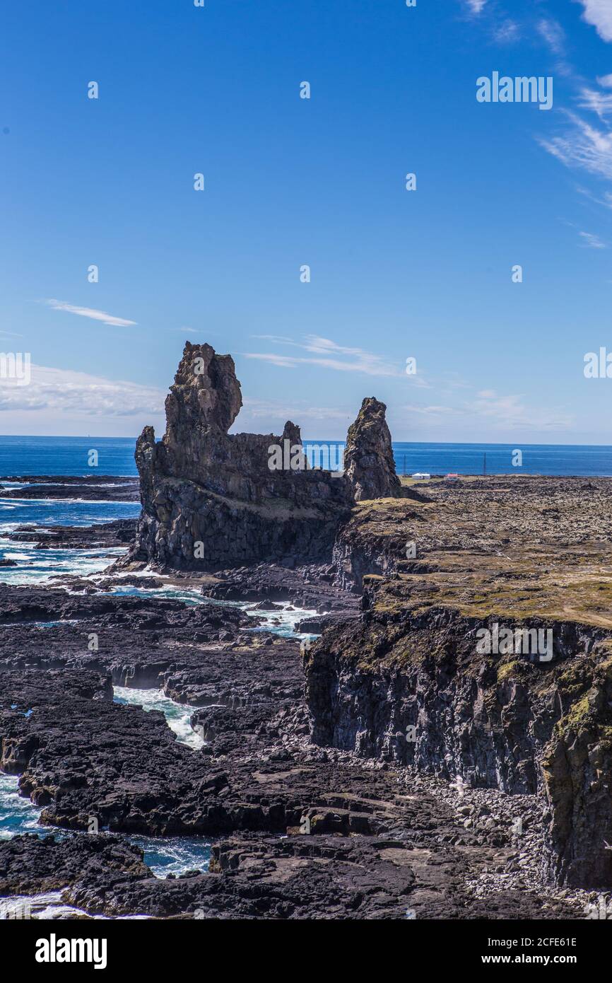 The basalt rock formation at the coast of Hellnar, Iceland Stock Photo ...