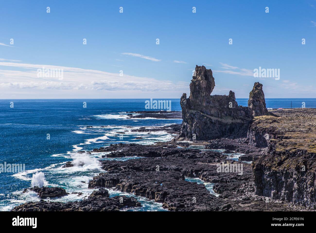 The basalt rock formation at the coast of Hellnar, Iceland Stock Photo ...
