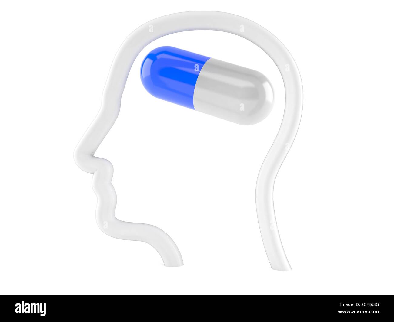 Profil face with pill isolated on white background Stock Photo - Alamy
