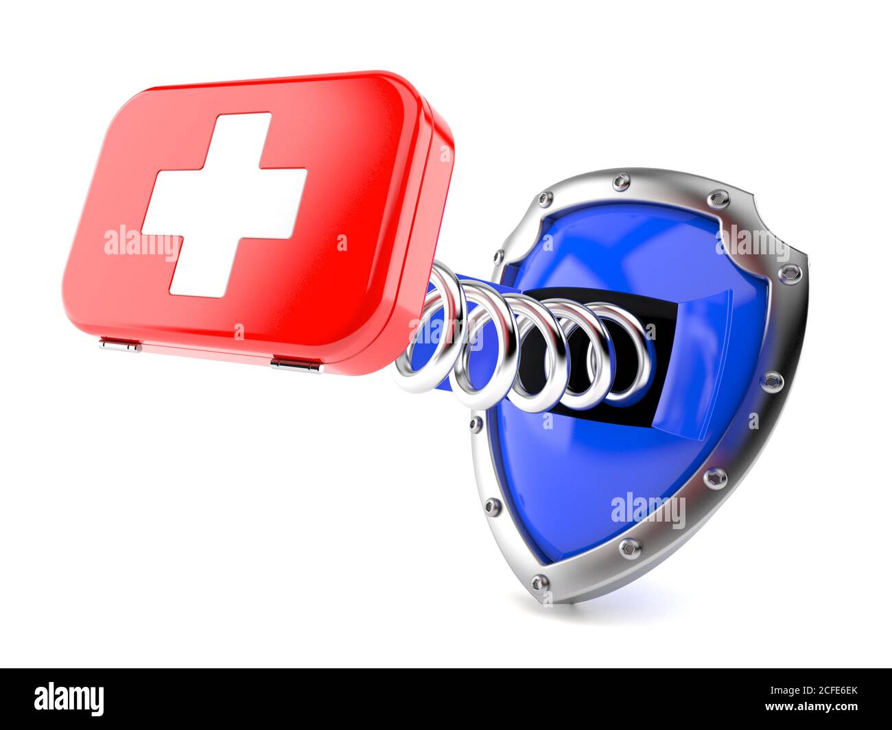First aid kit with shield isolated on white background Stock Photo - Alamy