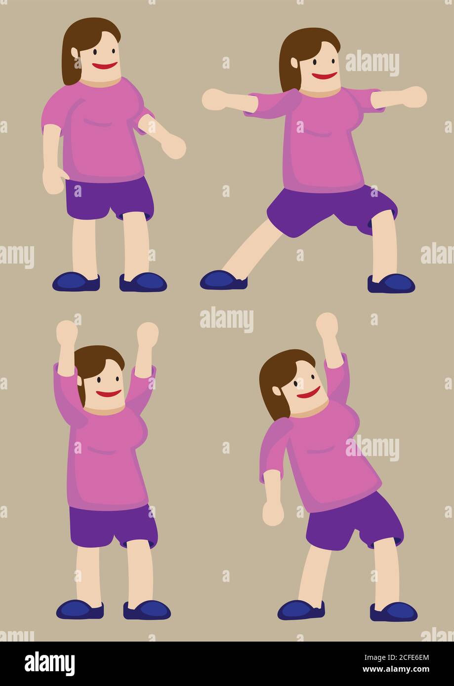 Vector illustration of a plus size woman doing stretches and exercise ...