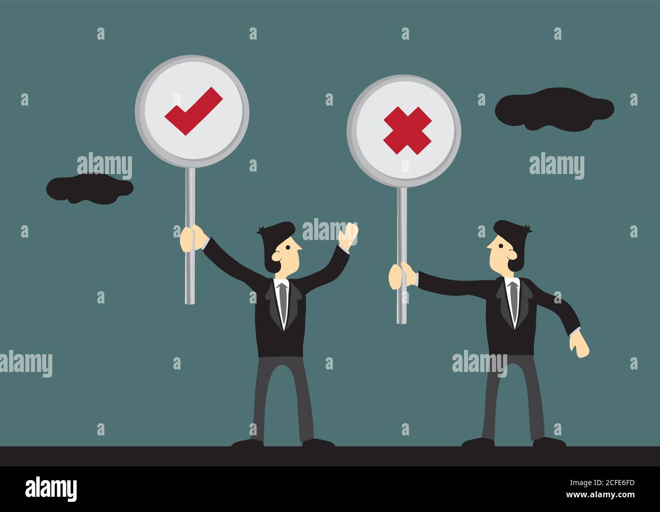 Vector illustration of cartoon business executive holding signage with ...