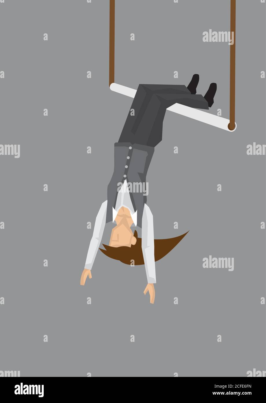 Vector illustration of a solo woman hanging upside down on acrobats ...