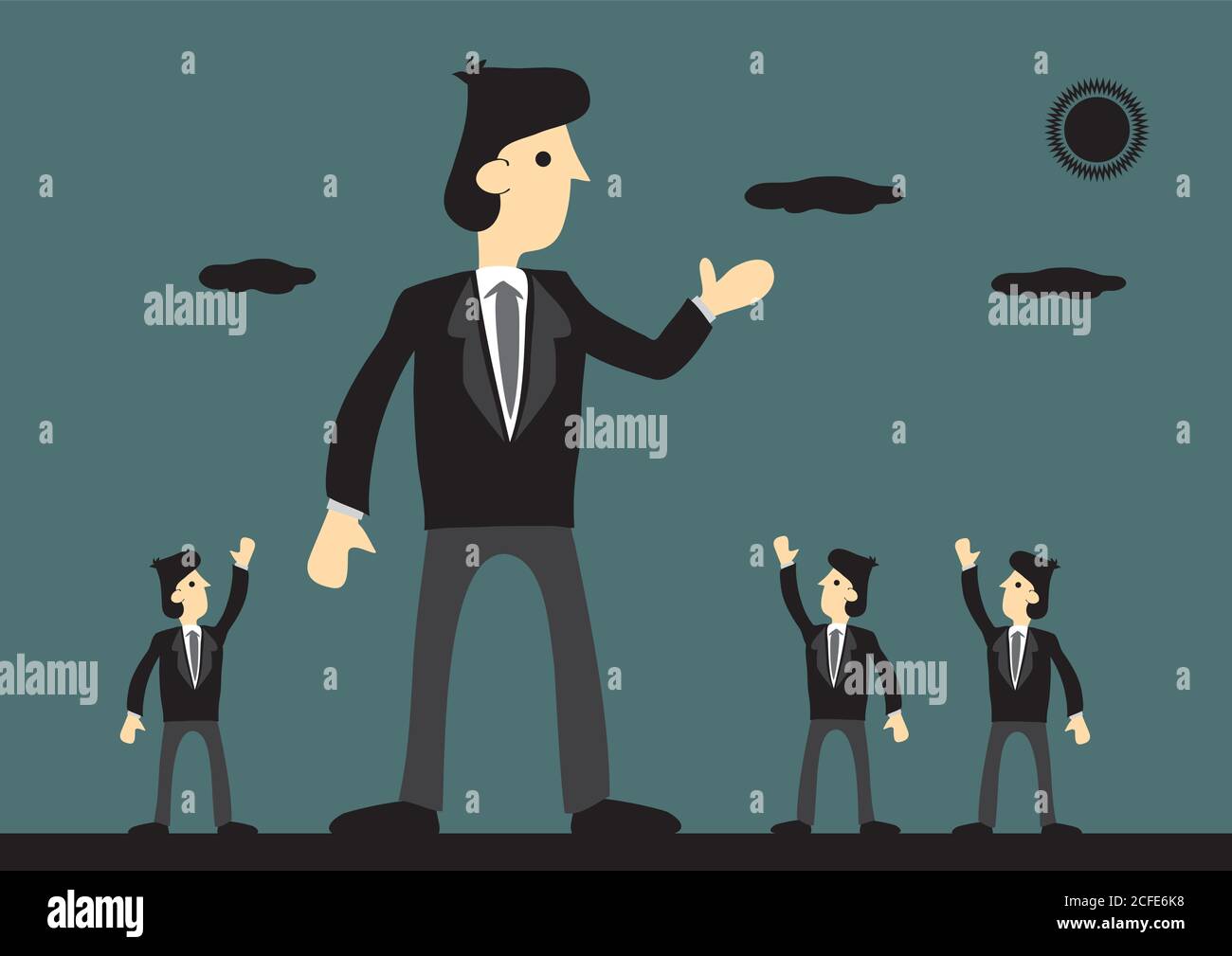 Giant businessman well received by peers. Symbolism for big successful ...