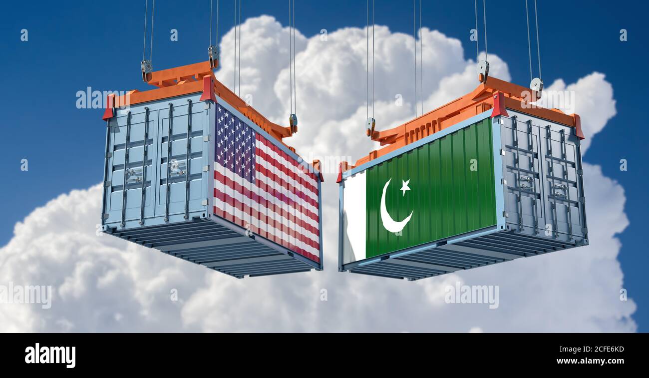 Freight containers with Pakistan and USA flag. 3D Rendering Stock Photo ...