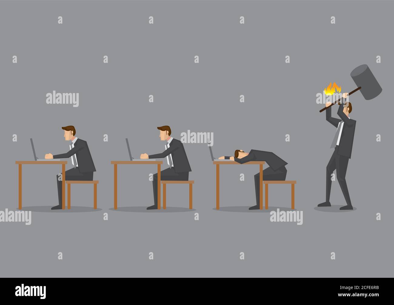 Office scene with business executives working at desk and an angry ...