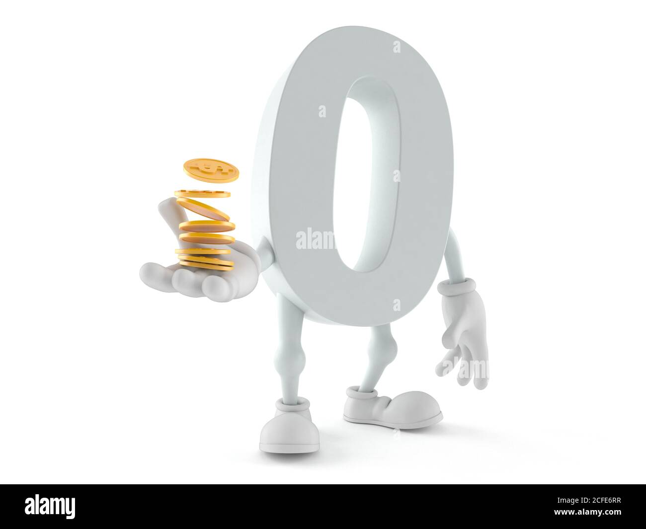 Zero character with coins isolated on white background Stock Photo - Alamy